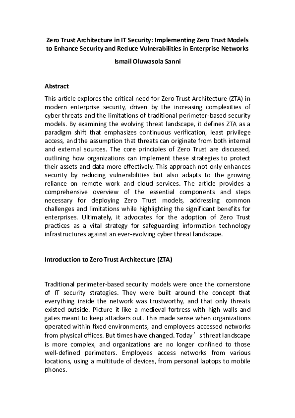 Pdf Zero Trust Architecture In It Security Implementing Zero Trust