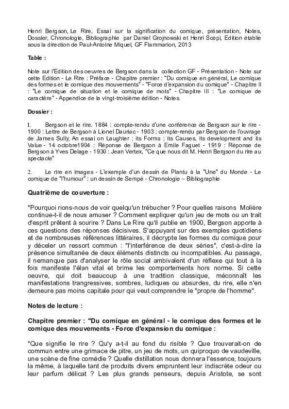 (PDF) Henri Bergson, Le rire