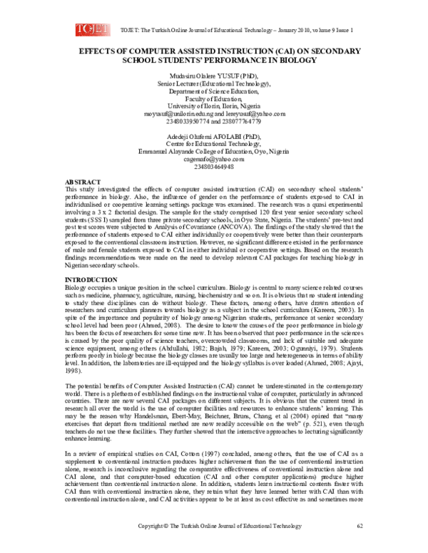 (PDF) Effects of Computer Assisted Instruction (CAI) on Secondary ...