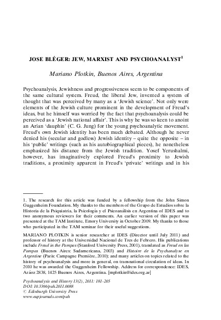 (PDF) José Bleger: Jew, Marxist and Psychoanalyst