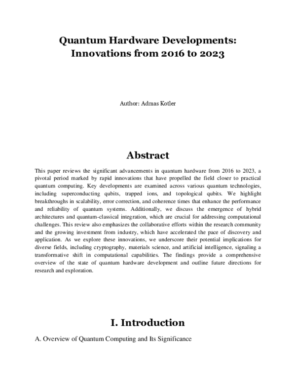 (PDF) Quantum Hardware Developments: Innovations from 2016 to 2023