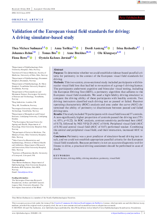 (PDF) Validation of the European visual field standards for driving: A ...
