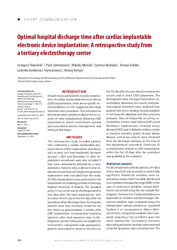 (PDF) Optimal hospital discharge time after CIED implantation: A ...
