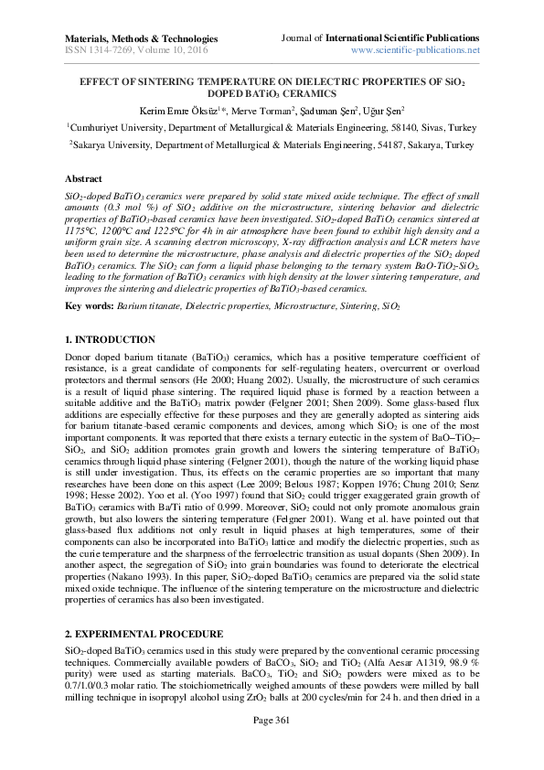 (PDF) Effect of Sintering Temperature on Dielectric Properties of SIO2 Doped BATIO3 Ceramics