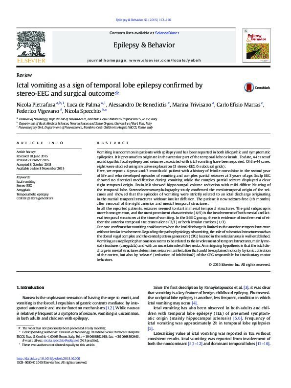 (PDF) Ictal vomiting as a sign of temporal lobe epilepsy confirmed by ...