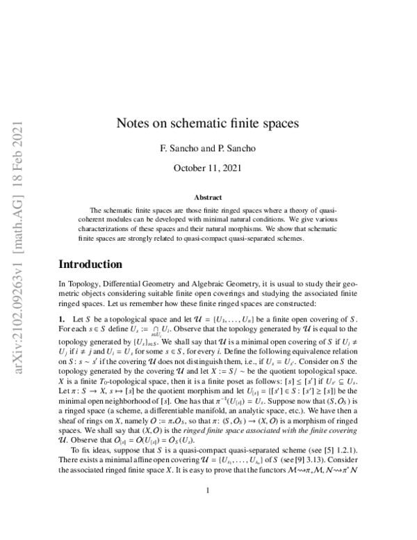Pdf Notes On Schematic Finite Spaces