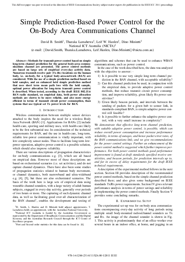 (PDF) Simple Prediction-Based Power Control for the On-Body Area Communications Channel | David ...