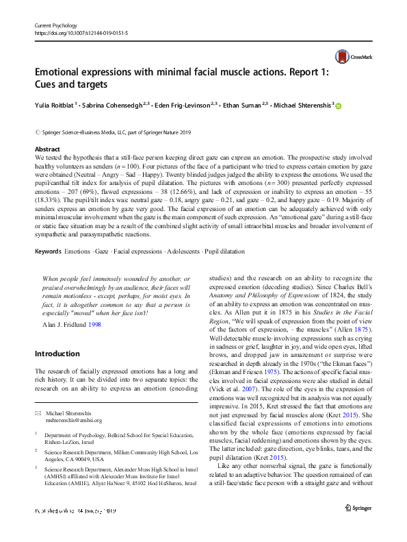 (PDF) Emotional expressions with minimal facial muscle actions. Report ...