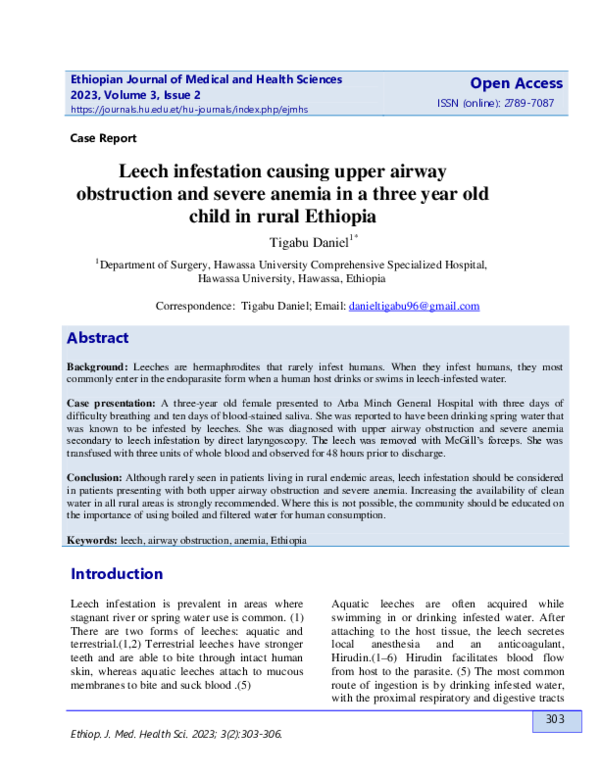 (PDF) Leech infestation causing upper airway obstruction and severe ...