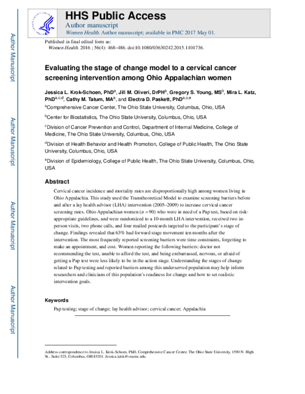 (PDF) Evaluating the stage of change model to a cervical cancer ...