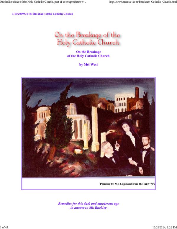 (PDF) On the breakage of the Holy Catholic Church | Mel Copeland ...