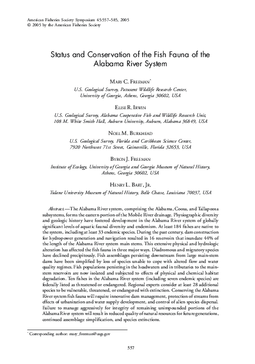 (PDF) Status and conservation of the fish fauna of the Alabama River system