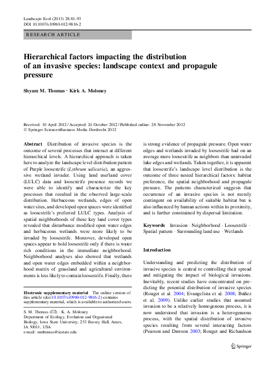 (PDF) Hierarchical factors impacting the distribution of an invasive ...