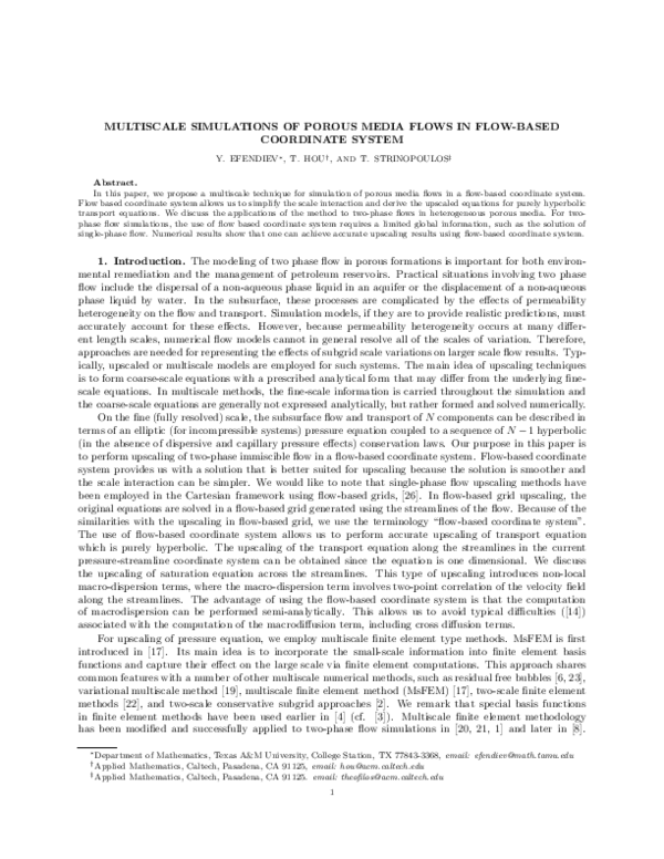 (PDF) Multiscale simulations of porous media flows in flow-based coordinate system