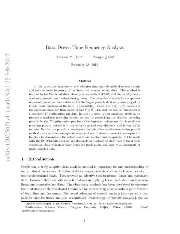 (PDF) Adaptive Time-Frequency Analysis for Nonlinear Data (PDF) Adaptive Time-Frequency Analysis for Nonlinear Data