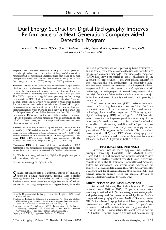 (PDF) Dual Energy Subtraction Digital Radiography Improves Performance ...