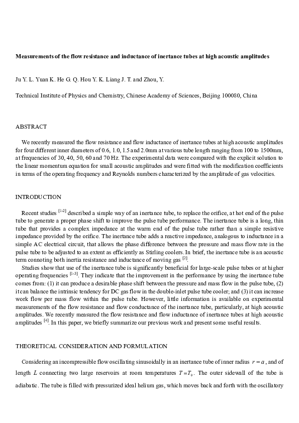 (PDF) Experimental measurements of the flow resistance and inductance ...