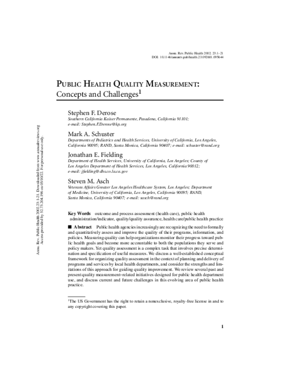 (PDF) Public Health Quality Measurement: Concepts and Challenges