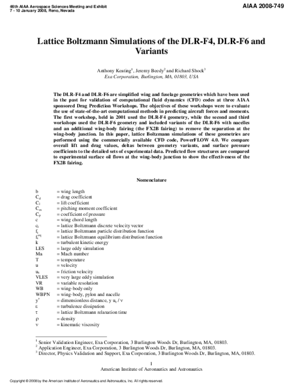 (PDF) Lattice Boltzmann Simulations of the DLR-F4, DLR-F6 and Variants