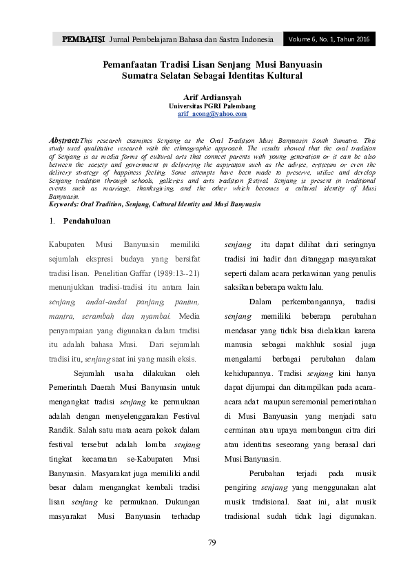 (PDF) Pemanfaatan Tradisi Lisan Senjang Musi Banyuasin Sumatra Selatan ...