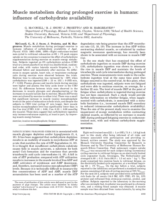 (PDF) Muscle metabolism during prolonged exercise in humans: influence ...