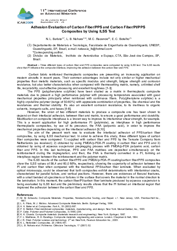 (PDF) Adhesion Evaluation of Carbon Fiber/PPS and Carbon Fiber/PI/PPS ...