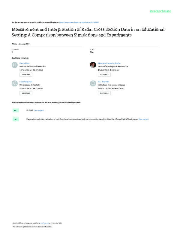 Pdf Measurement And Interpretation Of Radar Cross Section Data In An Educational Setting A