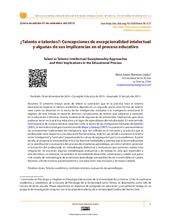 (PDF) ¿Talento o talentos?: Concepciones de excepcionalidad intelectual ...