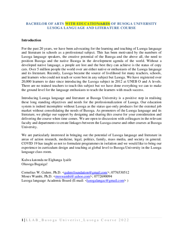(PDF) BA in Lusoga Language & Literature at Busoga