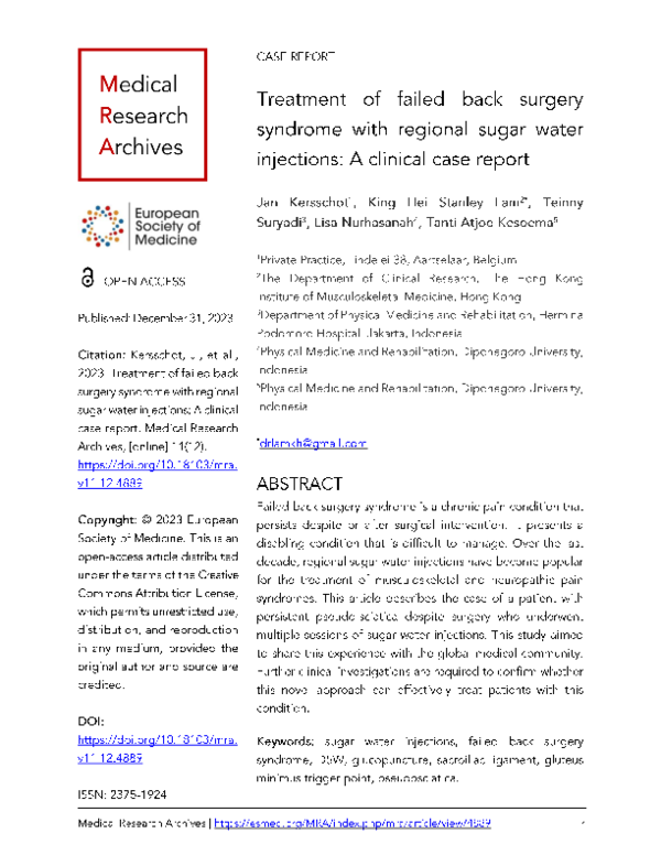 (PDF) Treatment of failed back surgery syndrome with regional sugar ...