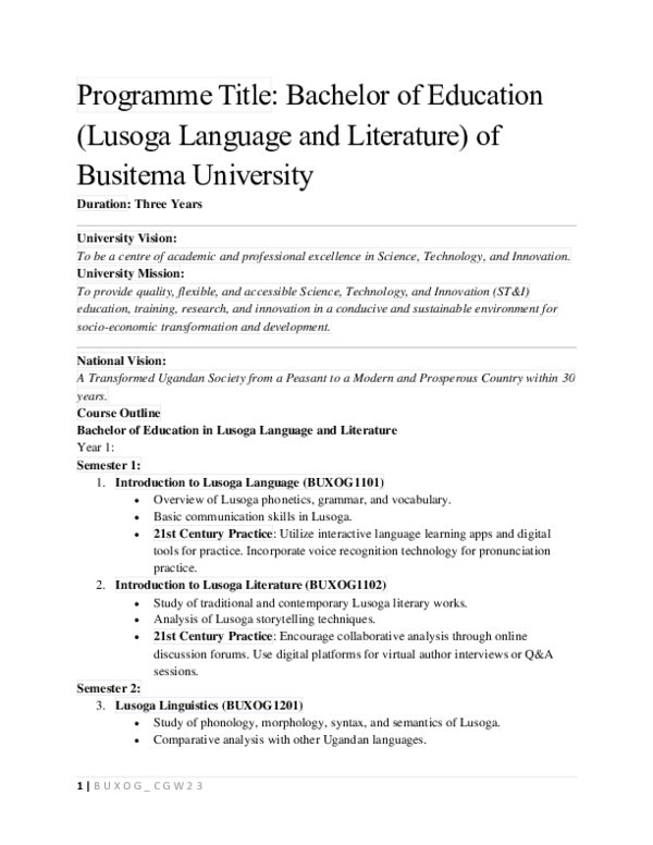 (PDF) Programme Title: Bachelor of Education (Lusoga Language and ...