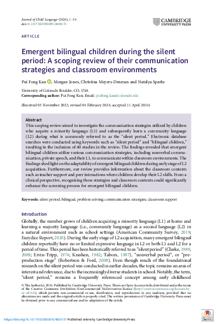 (PDF) Emergent bilingual children during the silent period: A scoping ...