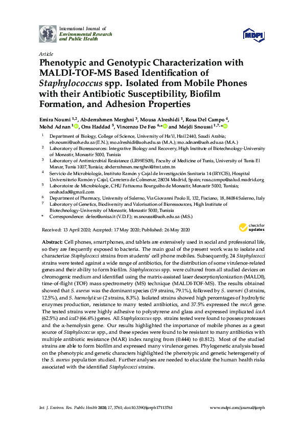 Pdf Phenotypic And Genotypic Characterization With Maldi Tof Ms Based Identification Of