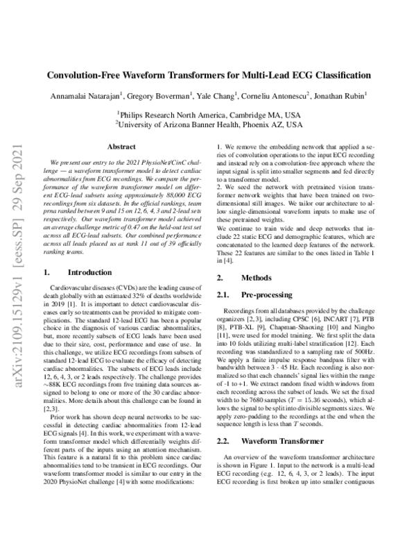 (PDF) Convolution-Free Waveform Transformers for Multi-Lead ECG Classification