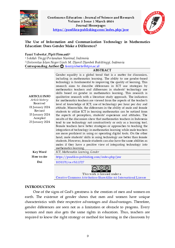 (PDF) The Use of Information and Communication Technology in Mathematics Education: Does Gender ...