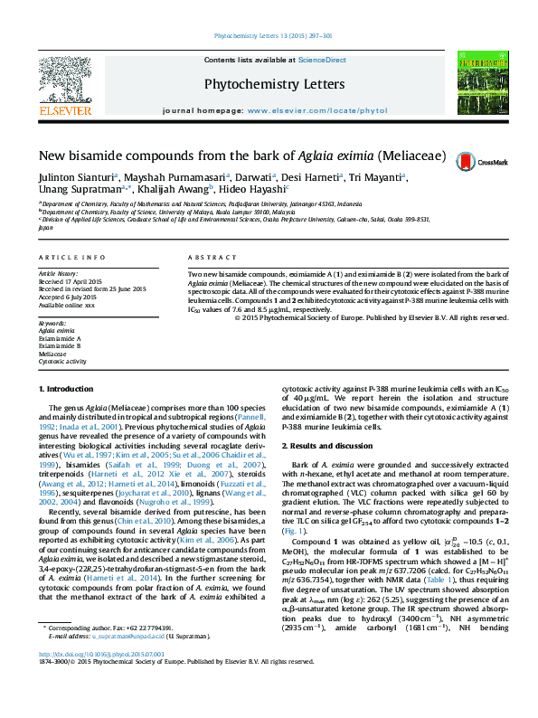 (PDF) New bisamide compounds from the bark of Aglaia eximia (Meliaceae)