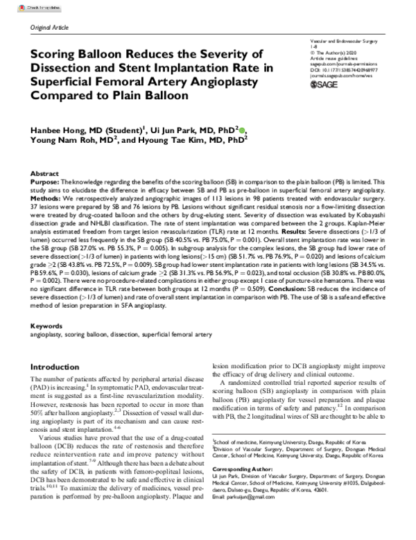 (PDF) Scoring Balloon Reduces the Severity of Dissection and Stent ...