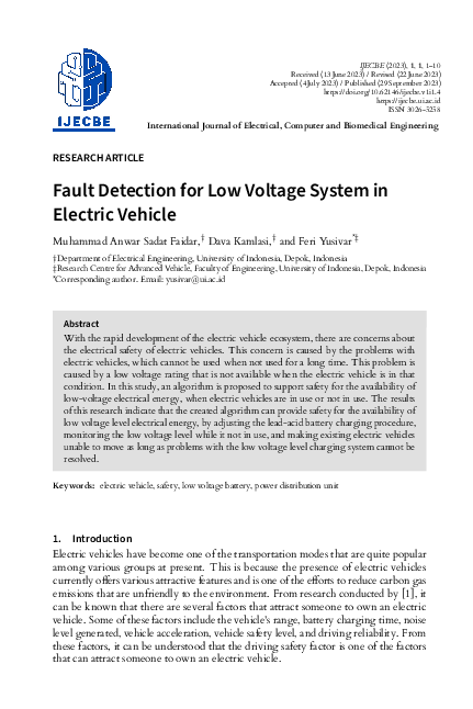 (PDF) Fault Detection for Low Voltage System in Electric Vehicle