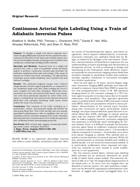 (PDF) Continuous arterial spin labeling using a train of adiabatic ...