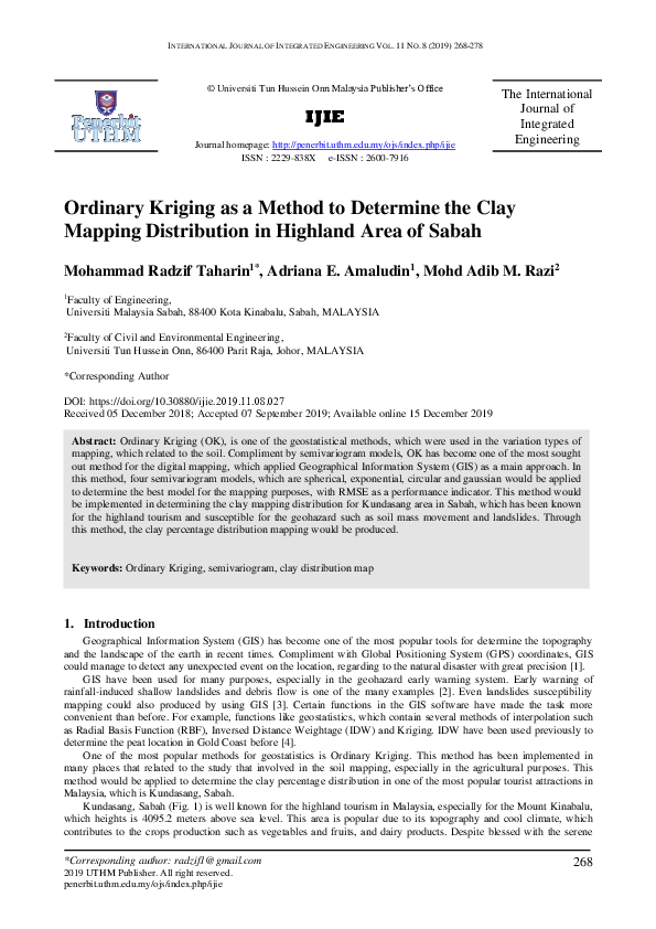 (PDF) Kriging for Clay Mapping in Sabah Highlands