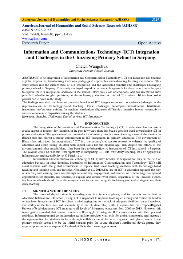 (PDF) Information and Communications Technology (ICT) Integration and Challenges in the ...