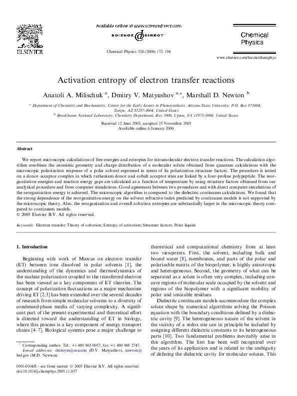 (PDF) Activation entropy of electron transfer reactions