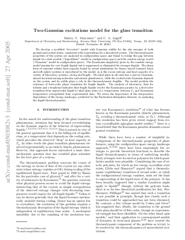 (PDF) Two-Gaussian Model for Glass Transition Dynamics