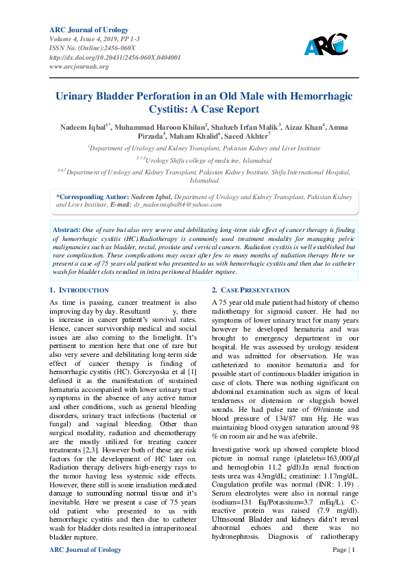 (PDF) Urinary Bladder Perforation in an Old Male with Hemorrhagic ...