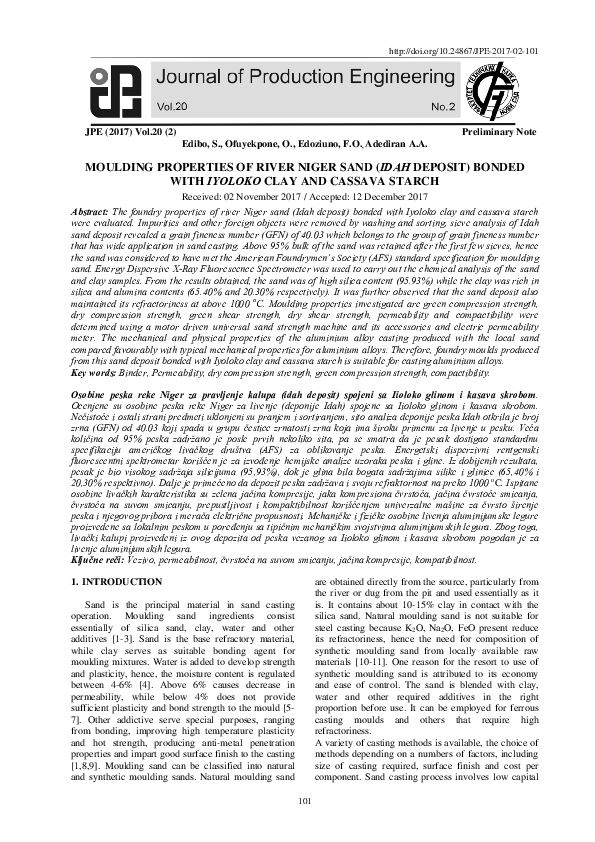 (PDF) Moulding Properties of River Niger Sand (Idah Deposit) Bonded ...