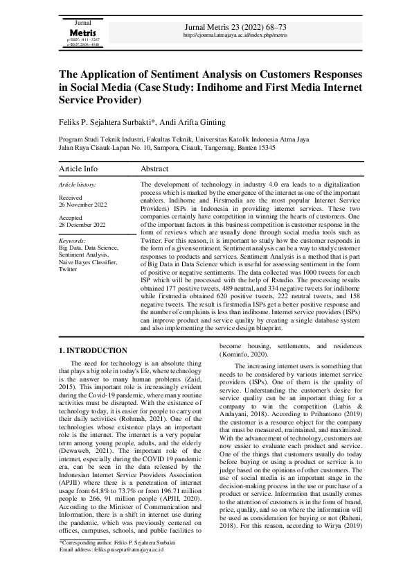 (PDF) The Application of Sentiment Analysis on Customers Responses in ...