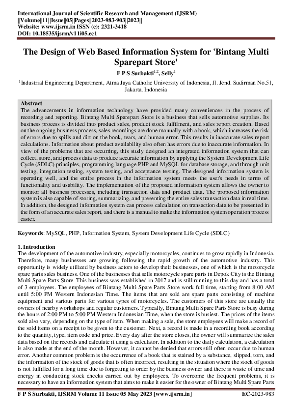 (PDF) The Design of Web Based Information System for 'Bintang Multi Sparepart Store