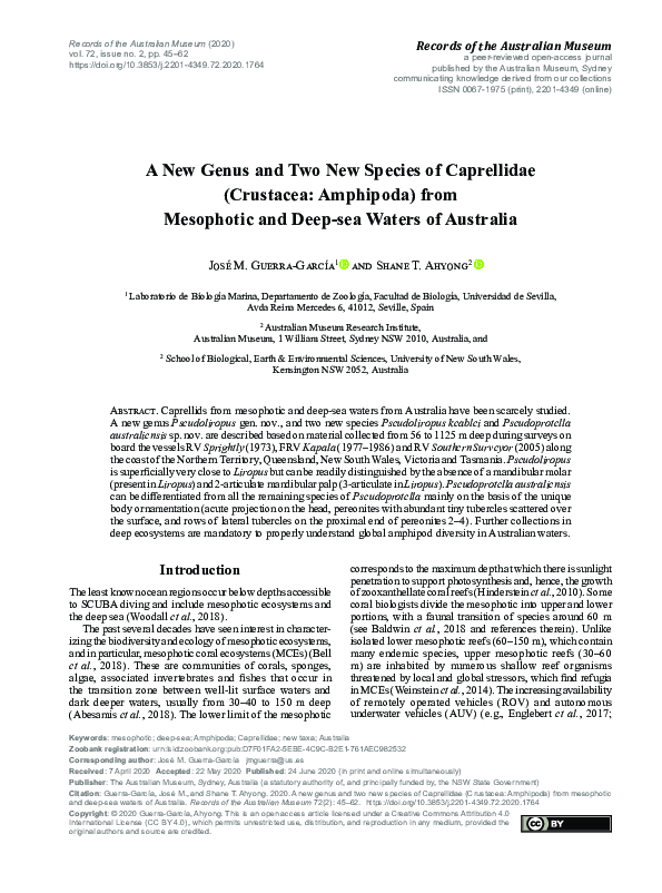 (PDF) A new genus and two new species of Caprellidae (Crustacea ...