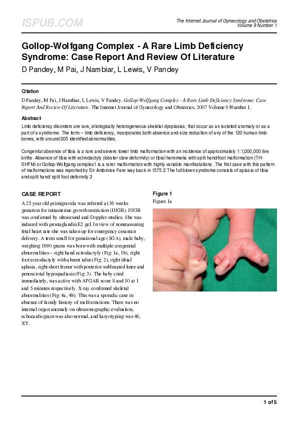(PDF) Gollop-Wolfgang Complex - A Rare Limb Deficiency Syndrome: Case ...