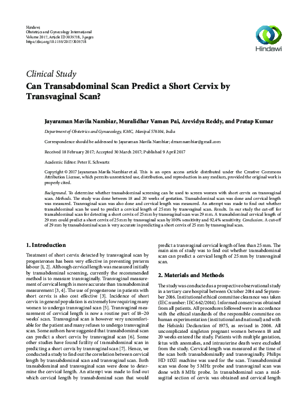(PDF) Can Transabdominal Scan Predict a Short Cervix by Transvaginal Scan?